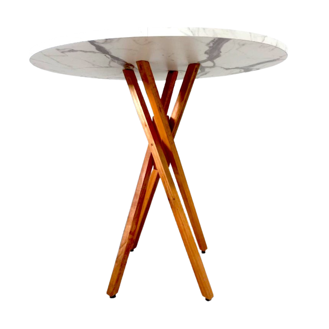 Mesa Redonda Estilo Granito 90 Cm Com Pés Trançados